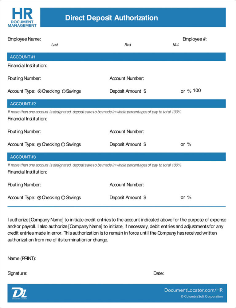 Direct Deposit Authorization Form | HR Form Templates