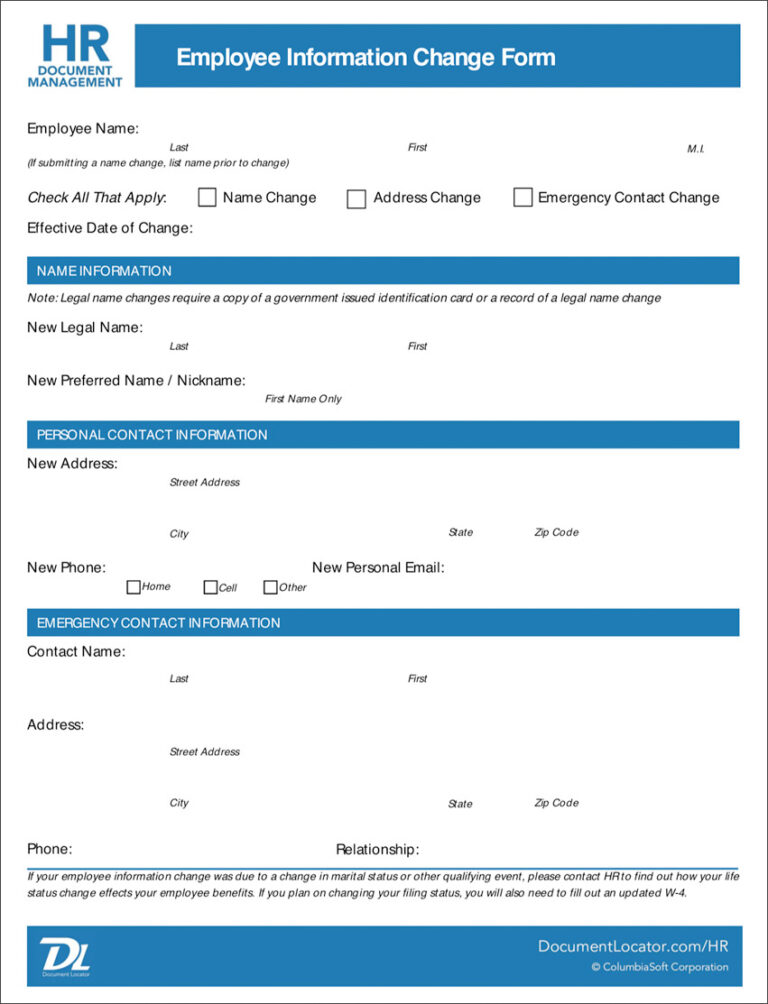Employee Information Change Form | HR Form Templates